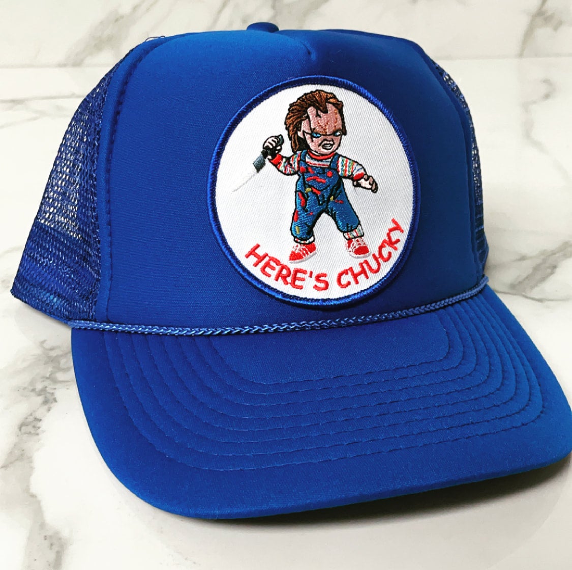 Custom Trucker Hats | Here's Chucky | Custom Handmade Hats & Hoodies